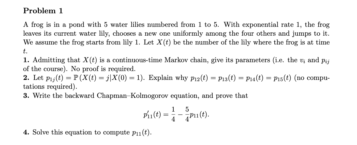 Problem 1 A frog is in a pond with 5 water lilies | Chegg.com
