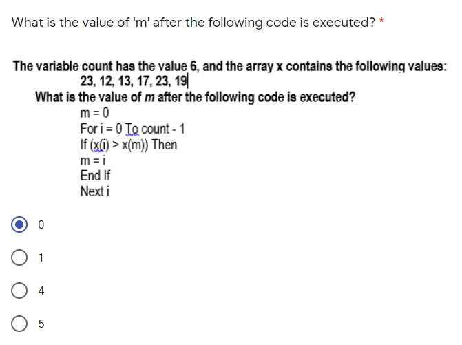 Solved What is the value of 'm' after the following code is | Chegg.com