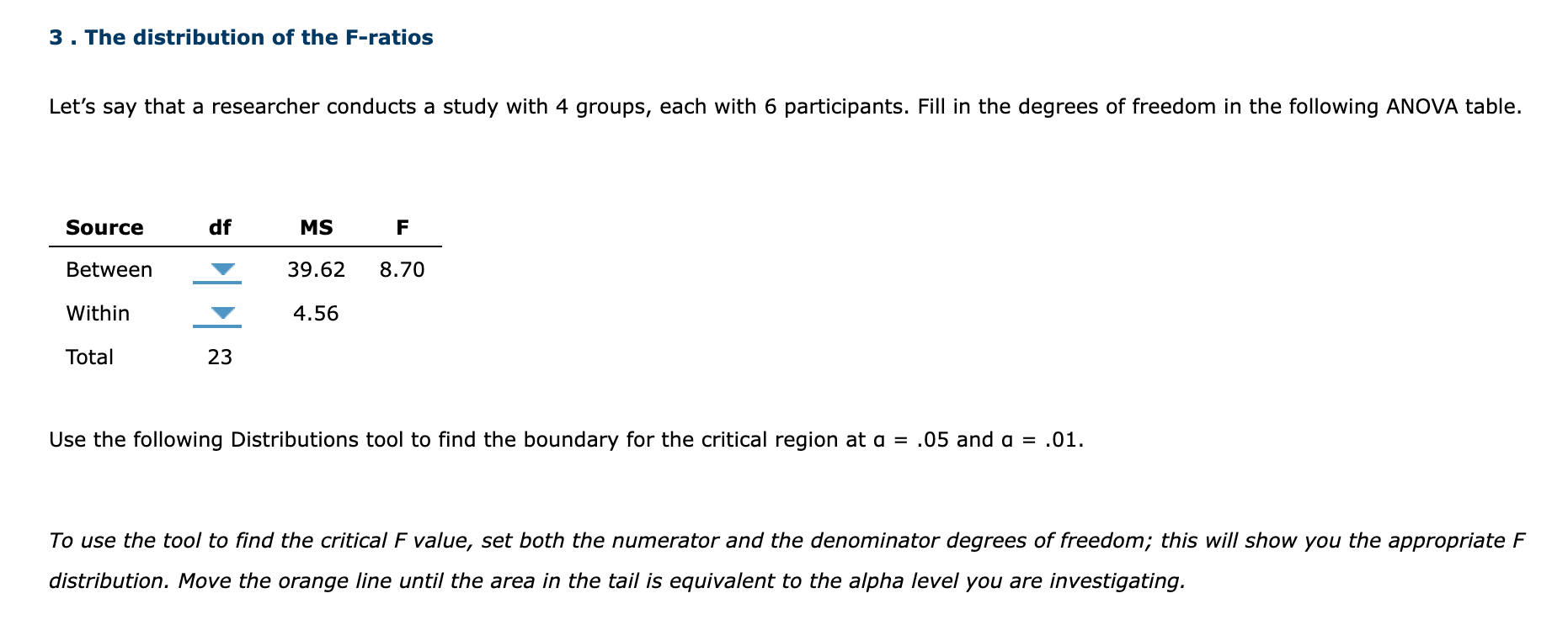 Solved 3. The distribution of the F-ratios Let's say that a | Chegg.com