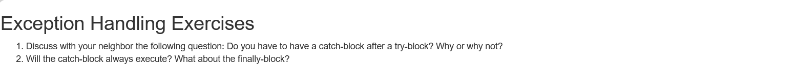Solved Exception Handling Exercises 1. Discuss with your | Chegg.com