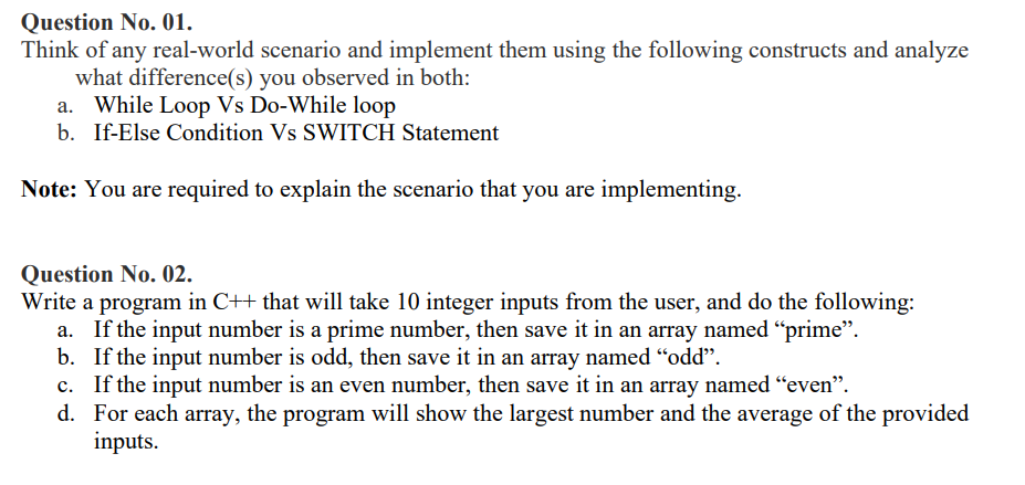 Solved Question No. 01. Think of any real-world scenario and | Chegg.com