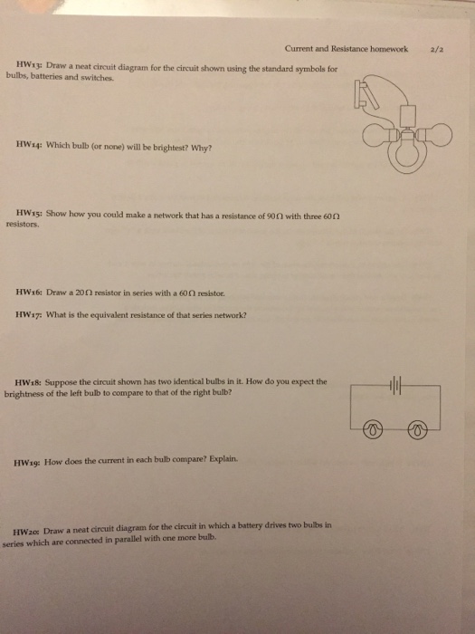 Solved Current and Resistance homework 2/2 HW1y: Draw a neat | Chegg.com