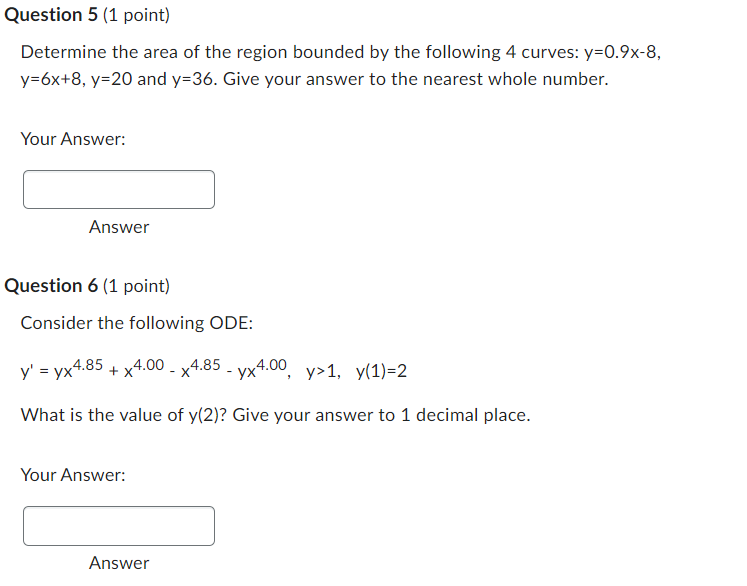 Solved Question 5 (1 ﻿point)Determine the area of the region | Chegg.com