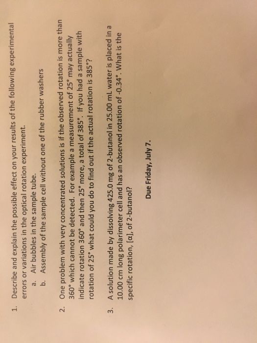 Solved Describe and explain the possible effect on your | Chegg.com