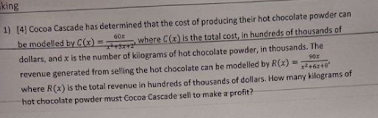 Solved 1) [4] Cocoa Cascade has determined that the cost of | Chegg.com