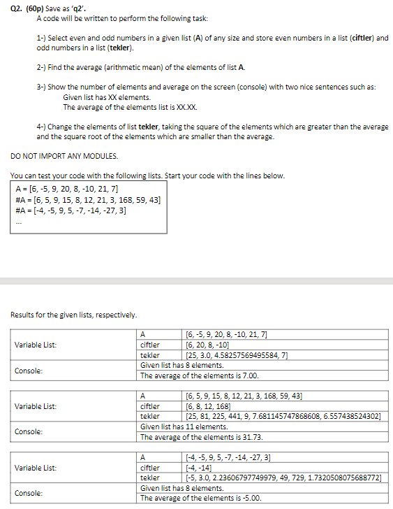 Solved Q2. (60p) Save as ' q2 '. A code will be written to | Chegg.com