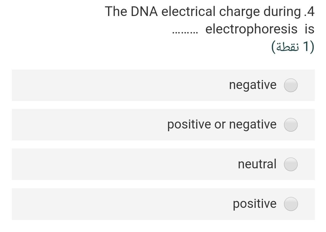 Solved The DNA electrical charge during .4 electrophoresis | Chegg.com
