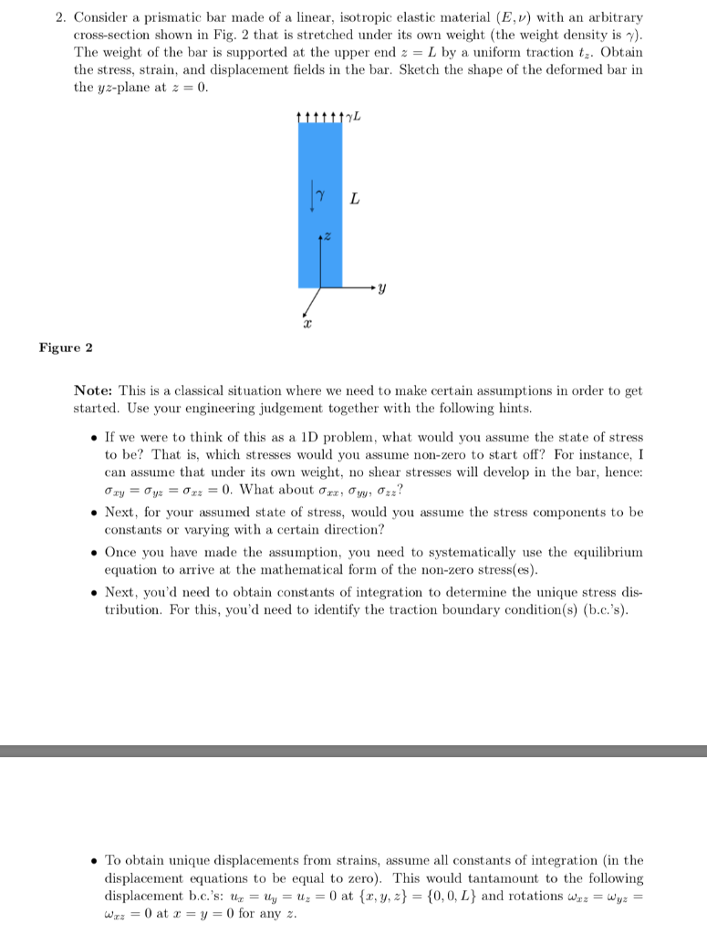 Solved 2. Consider a prismatic bar made of a linear, | Chegg.com