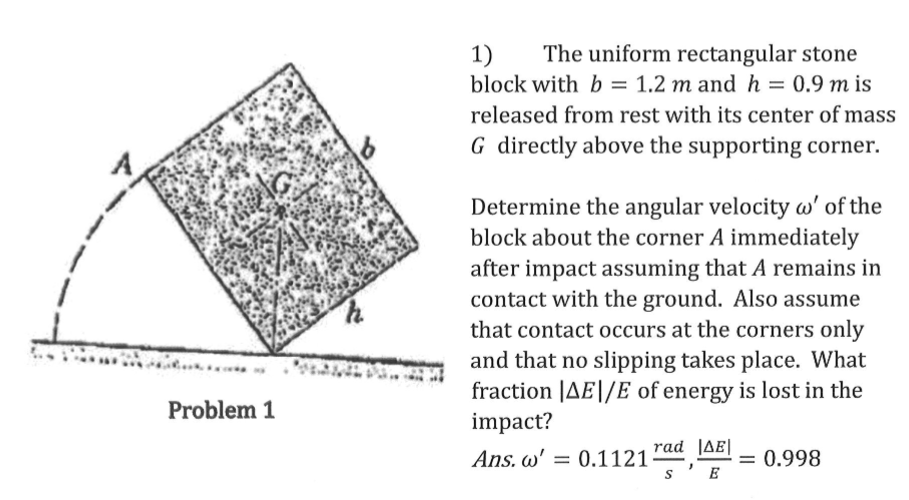Solved 1) The uniform rectangular stone block with b=1.2 m | Chegg.com