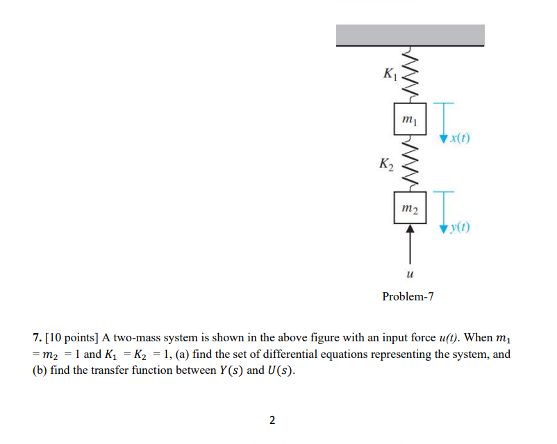 Solved 7. [10 points] A two-mass system is shown in the | Chegg.com