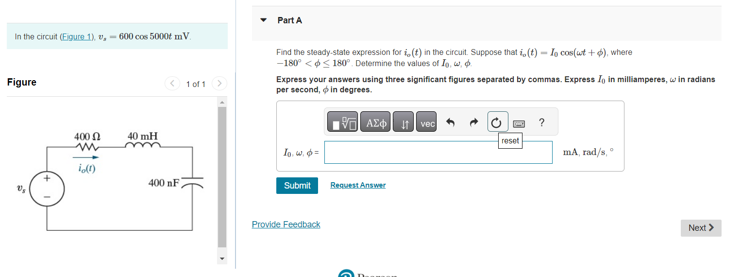 Solved In the circuit (Figure 1), vs=600cos5000tmV. Find the | Chegg.com