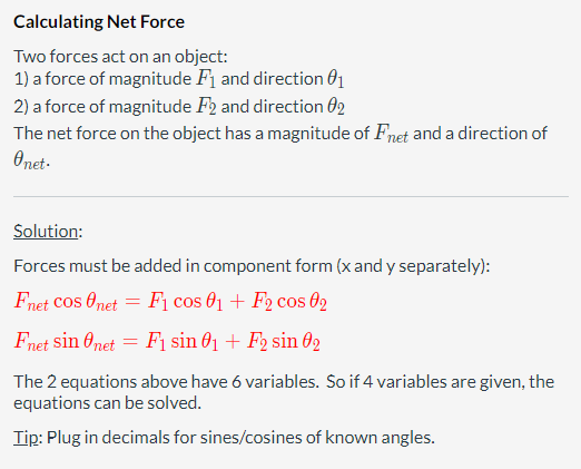 Solved Calculating Net Force Two forces act on an object: 1) | Chegg.com