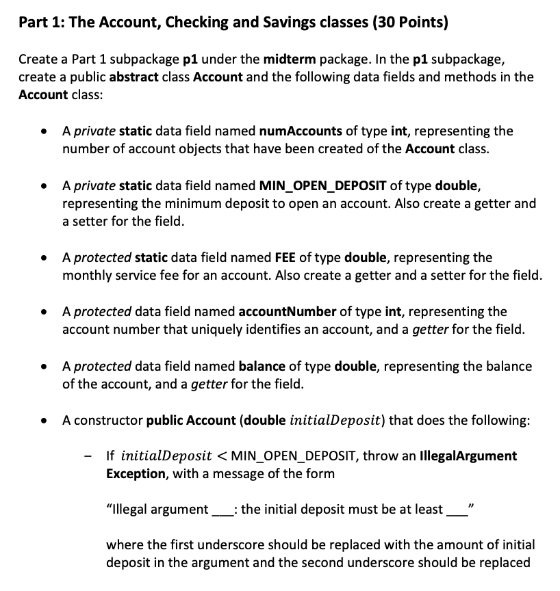 Solved Part 1: The Account, Checking and Savings classes (30 | Chegg.com