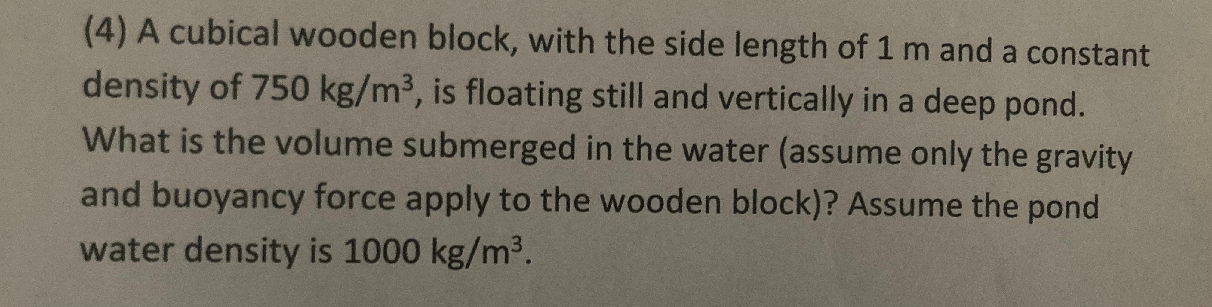 Solved (4) A cubical wooden block, with the side length of 1 | Chegg.com