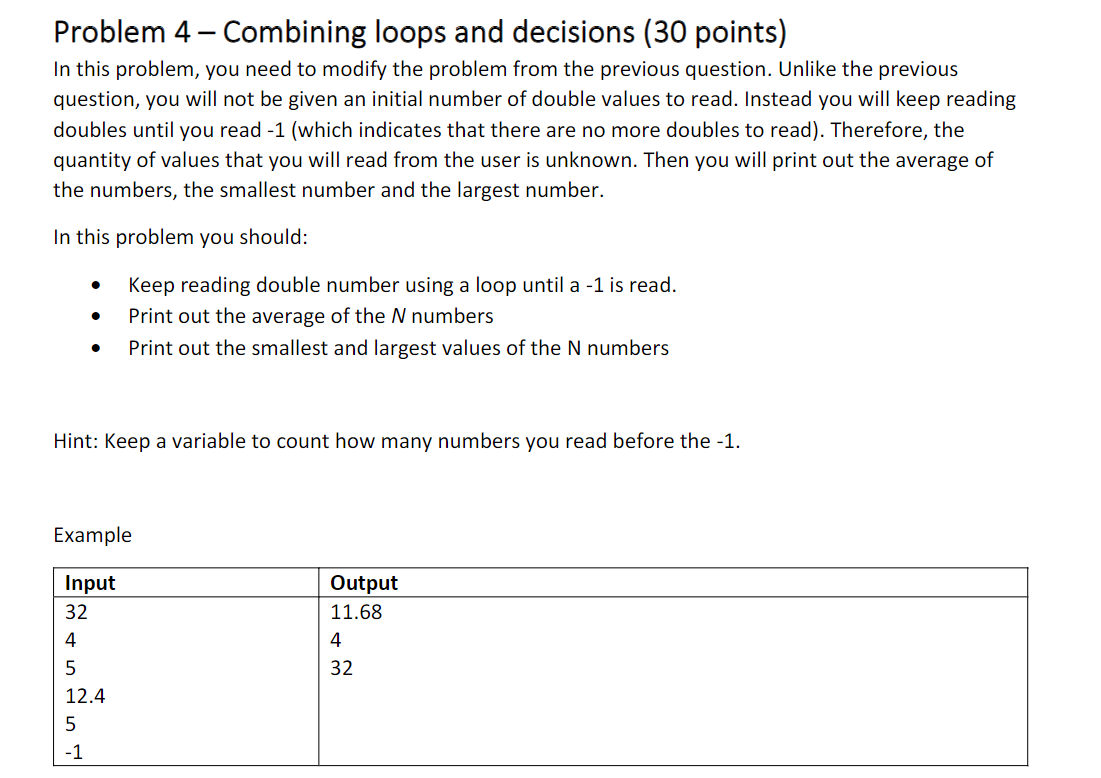 Solved Problem 4 - Combining loops and decisions (30 points) | Chegg.com