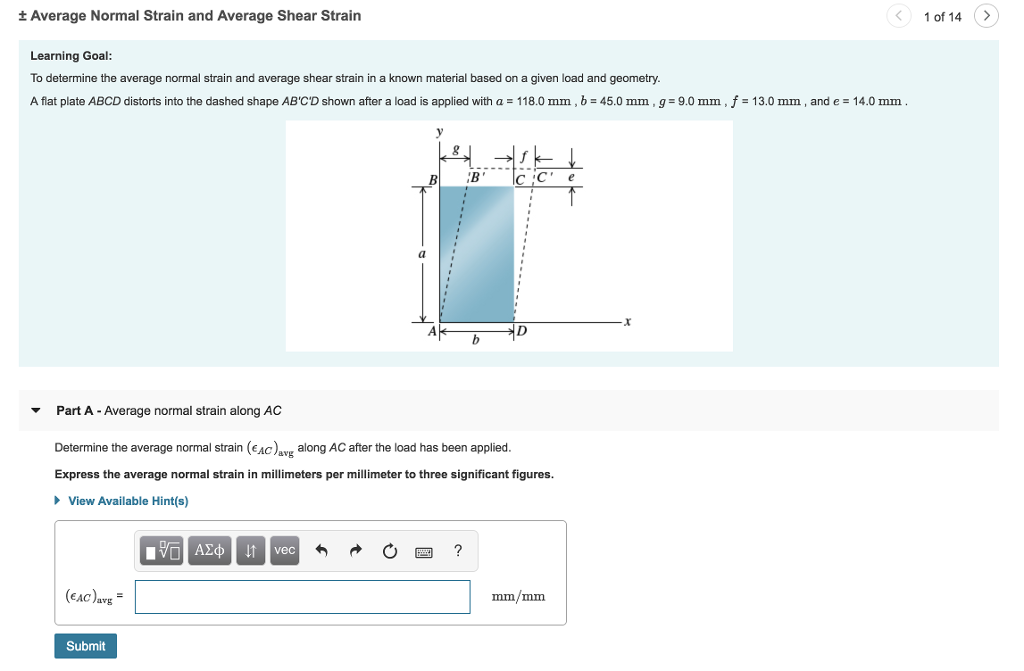 Solved t Average Normal Strain and Average Shear Strain 1 of | Chegg.com