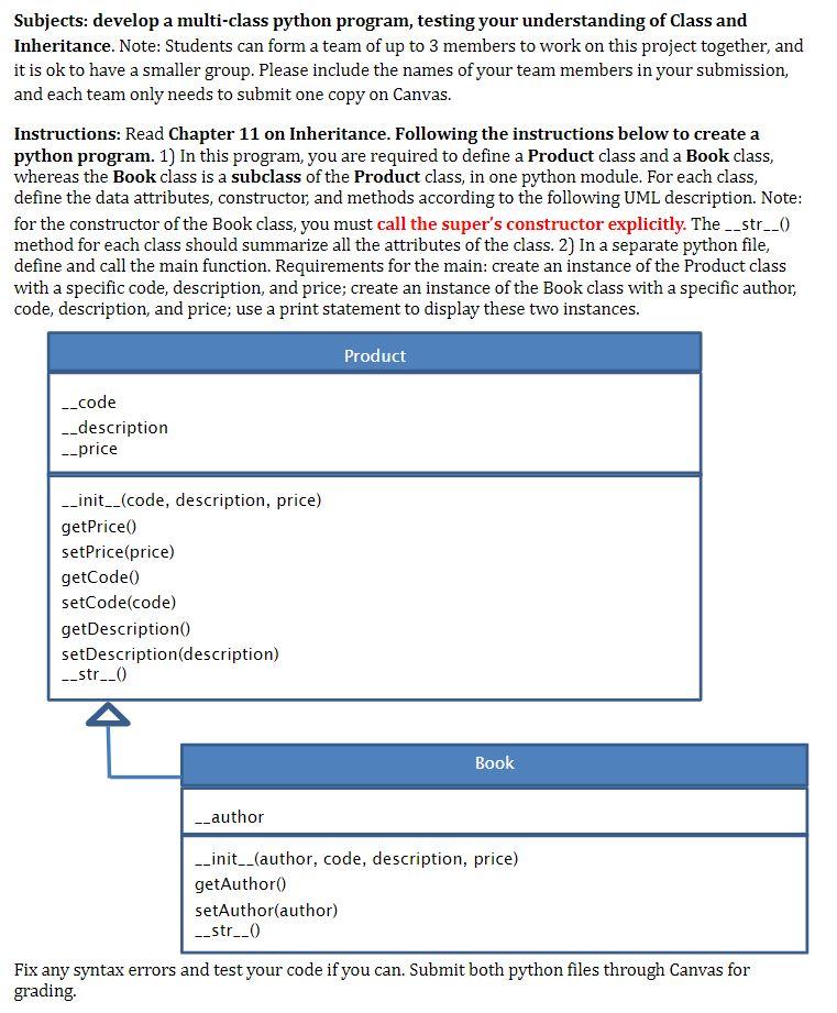 Solved Subjects: develop a multi-class python program, | Chegg.com