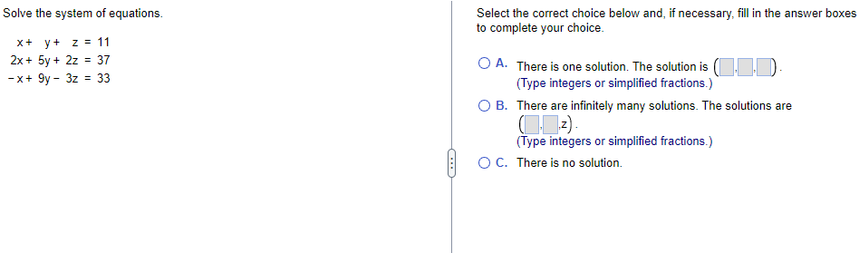Solved Solve the system of equations. Select the correct | Chegg.com