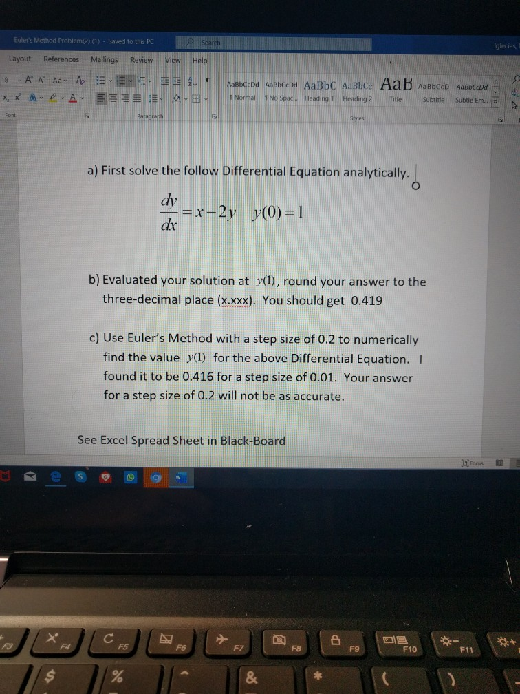 Solved Euler's Method Problem(2) (1) - Saved to this PC | Chegg.com