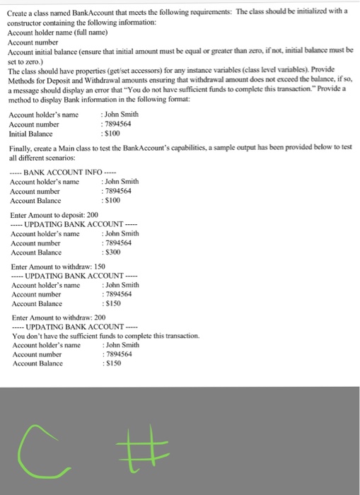 Solved Create a class named BankAccount that meets the | Chegg.com Solved Create a class named BankAccount that meets the | Chegg.com