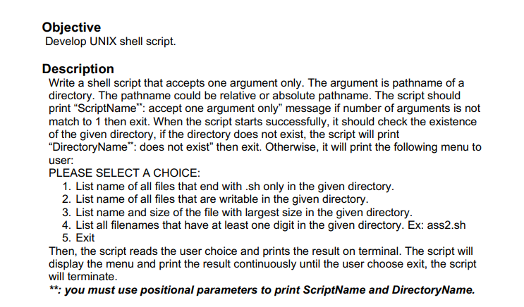Solved Objective Develop UNIX shell script. Description | Chegg.com