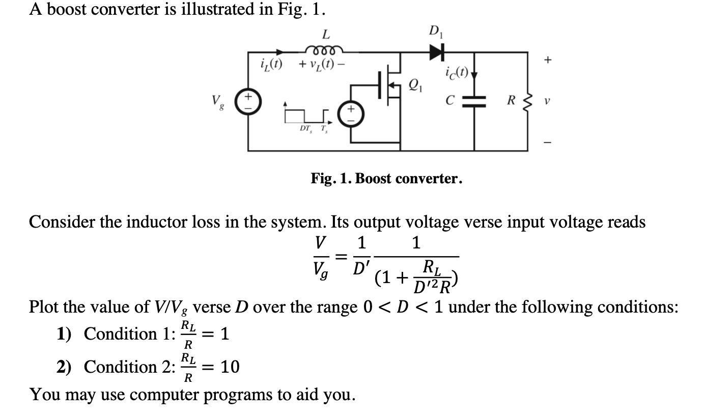 Solved A boost converter is illustrated in Fig. 1. Fig. 1. | Chegg.com