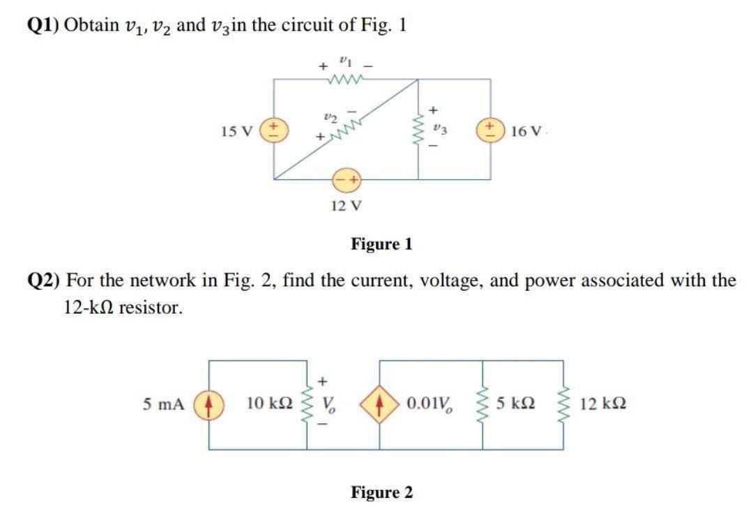 Solved (1) Obtain V1, V2 and vzin the circuit of Fig. 1 15 V | Chegg.com