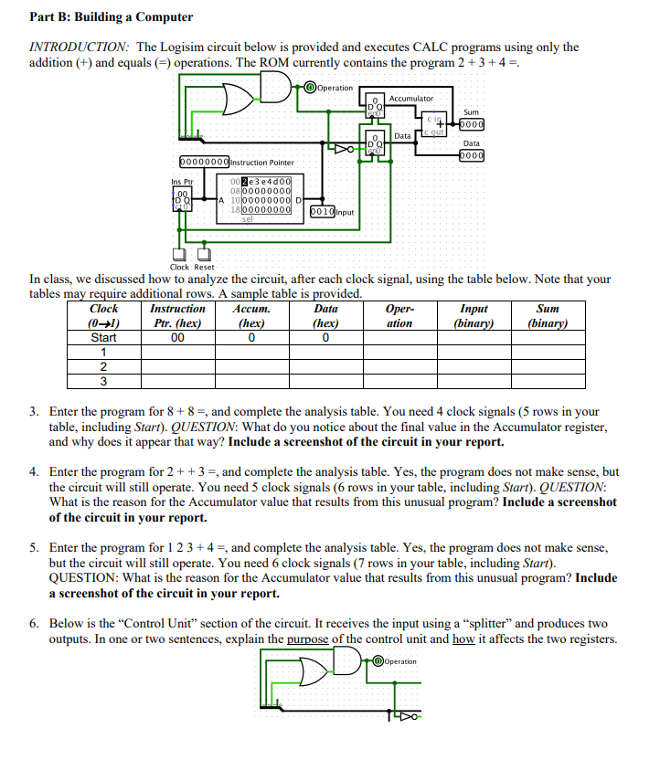 Part B: Building a Computer INTRODUCTION: The Logisim | Chegg.com