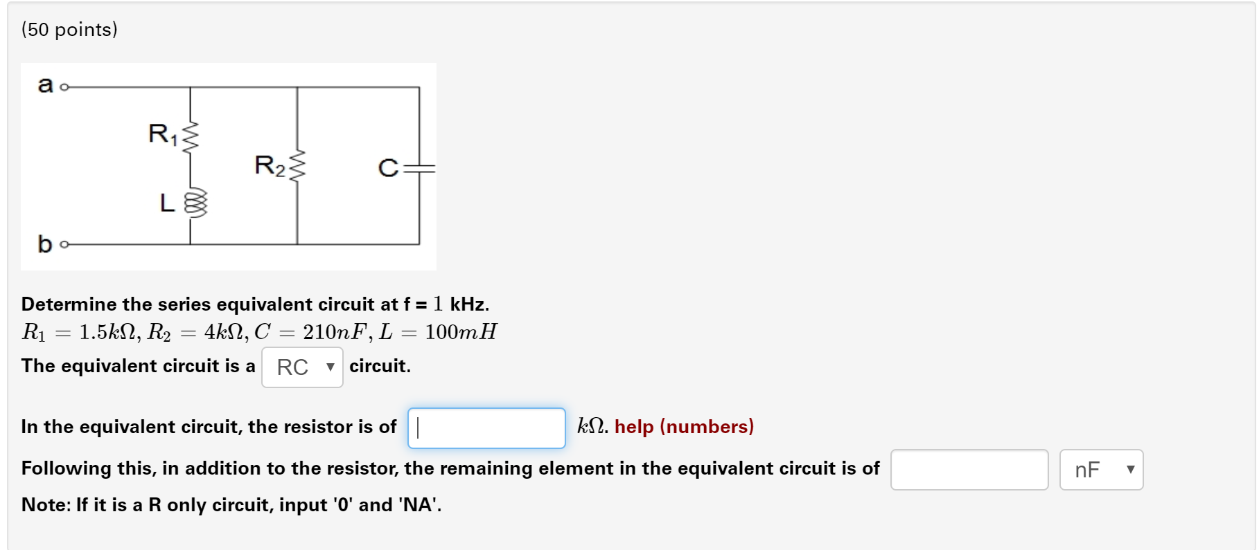 Solved (50 points) ao R2S C + bo Determine the series | Chegg.com