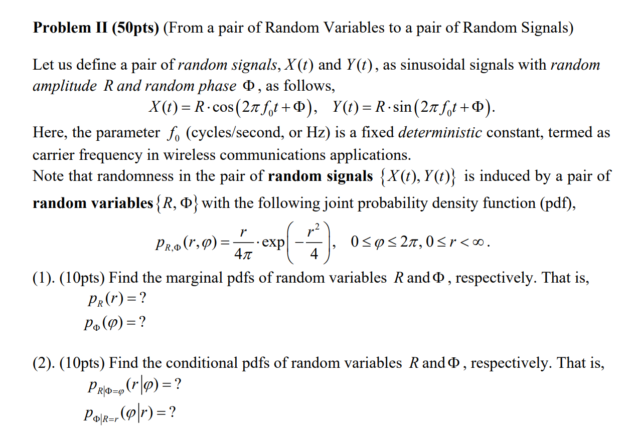 Solved Problem II (50pts) (From a pair of Random Variables | Chegg.com