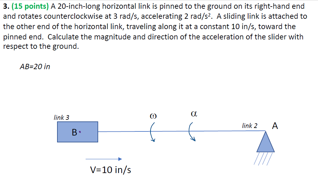 Solved 3. (15 points) A 20-inch-long horizontal link is | Chegg.com