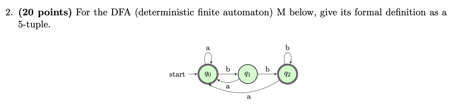 Solved 2. (20 points) For the DFA (deterministic finite | Chegg.com