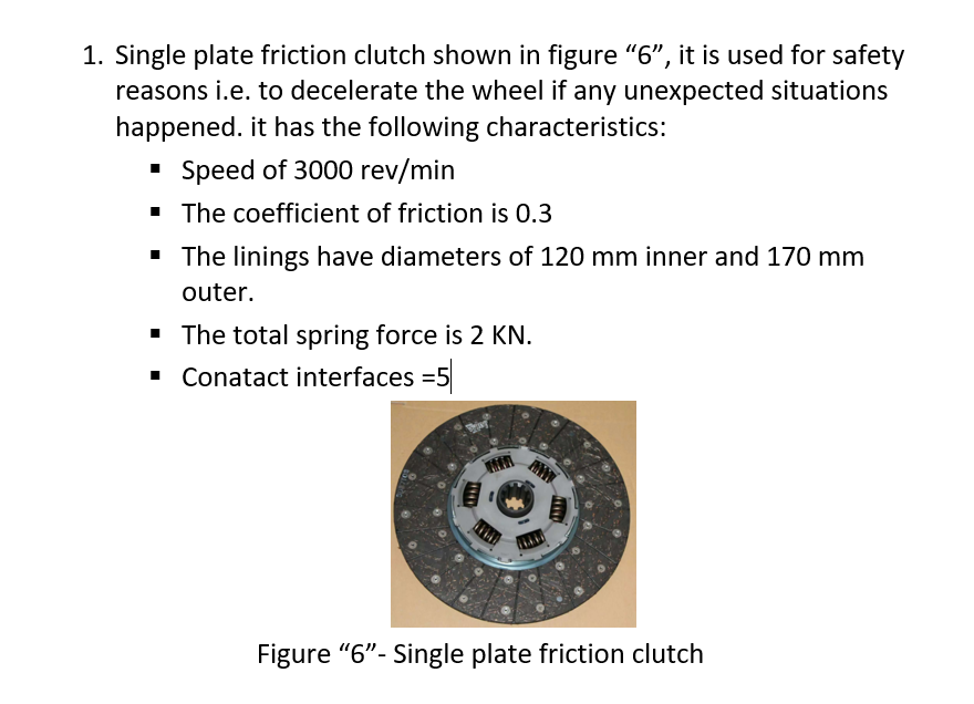 Solved 1. Single plate friction clutch shown in figure " 6 | Chegg.com