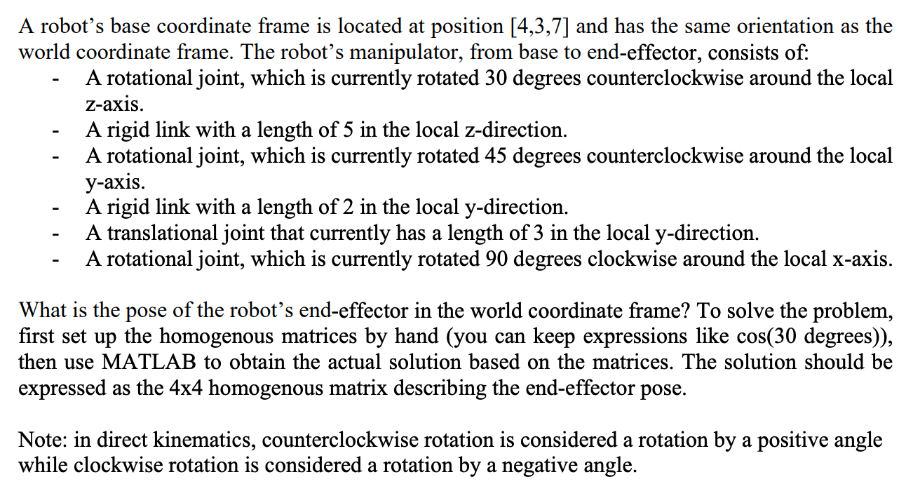 A robot's base coordinate frame is located at | Chegg.com