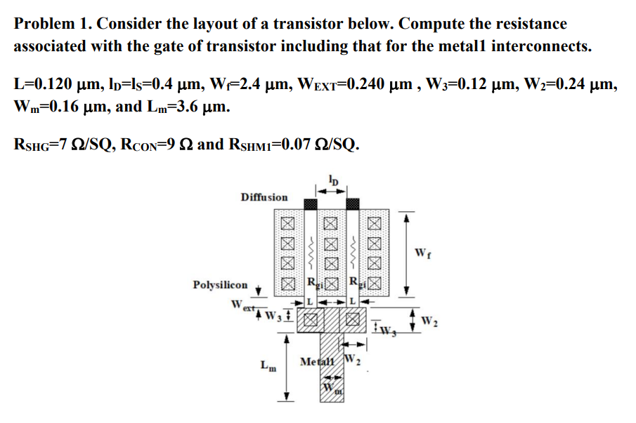 Problem 1. Consider the layout of a transistor below. | Chegg.com