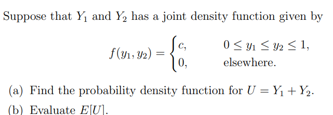Solved Suppose that Y1 and Y2 has a joint density function | Chegg.com