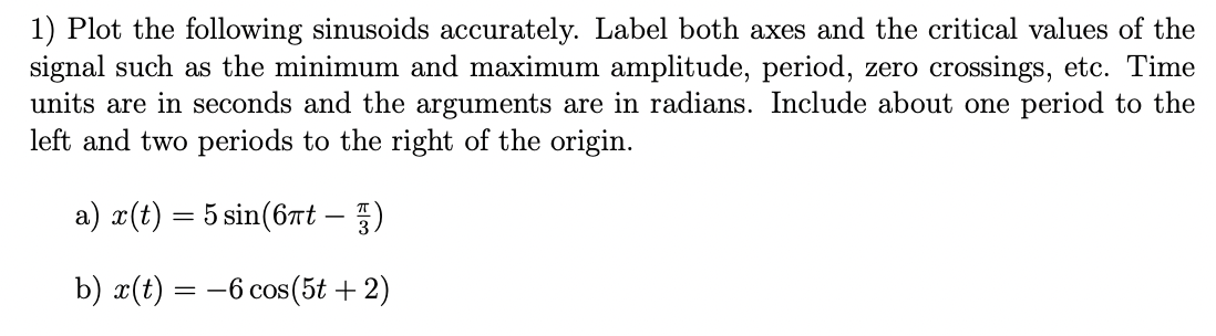 Solved 1) Plot the following sinusoids accurately. Label | Chegg.com