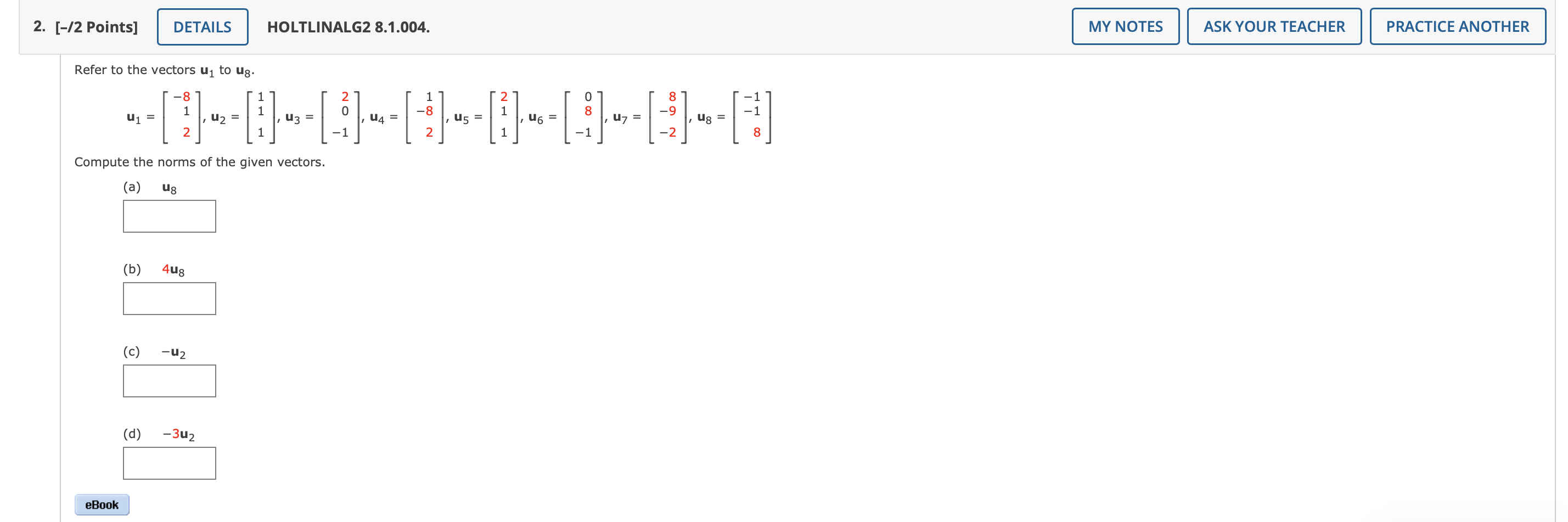 Solved Refer to the vectors u1 to u8. | Chegg.com