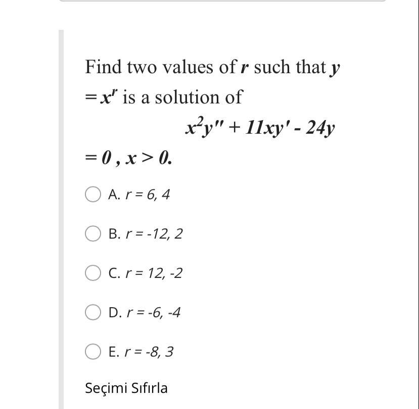 Solved Find two values of r such that y =x" is a solution of | Chegg.com