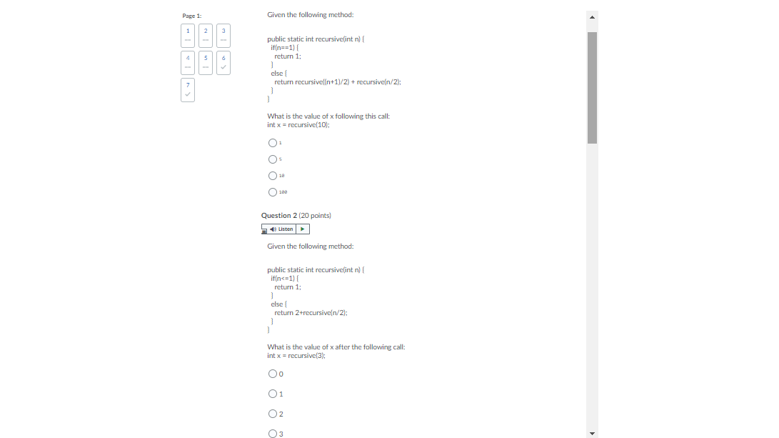 Solved Page 1 Given the following method: 2 public static | Chegg.com