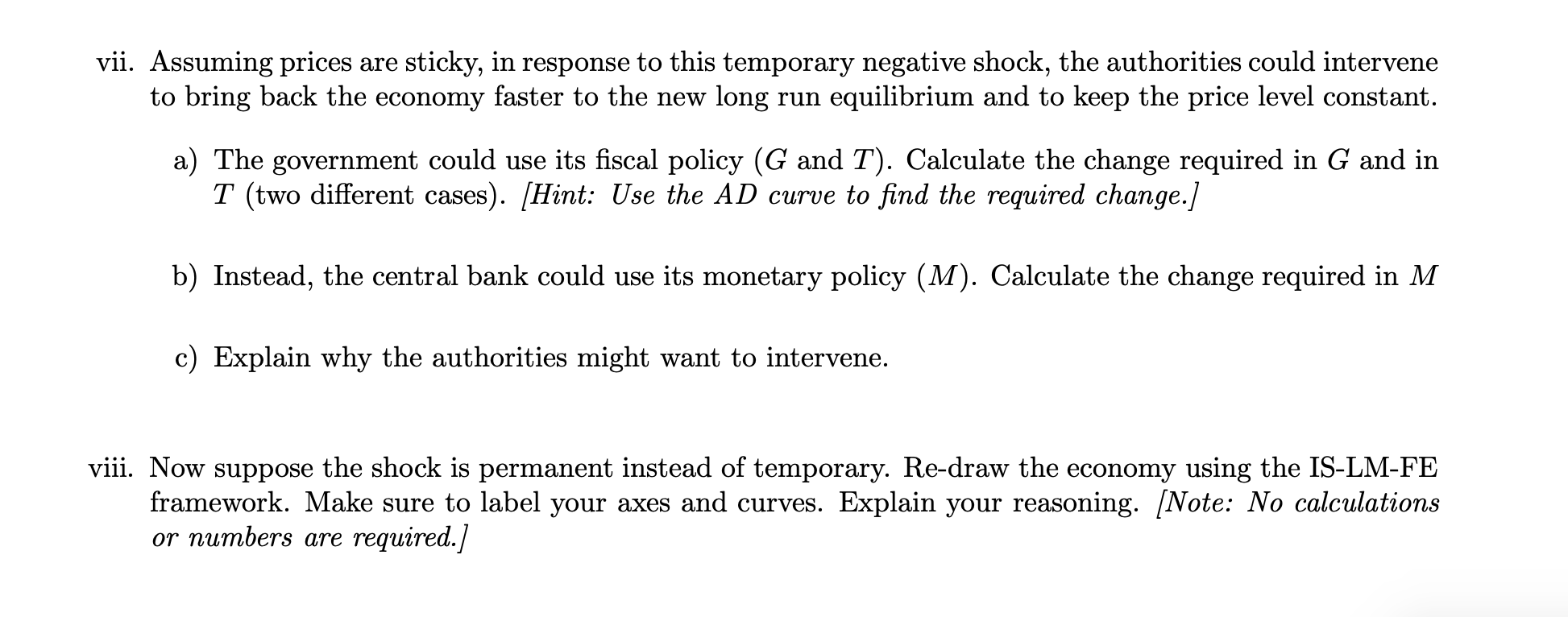 Solved Question 1: The closed economy IS-LM-FE model (40 | Chegg.com