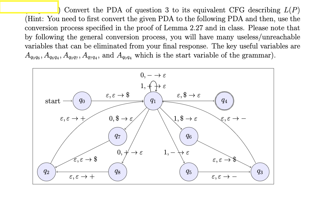Convert the PDA of question 3 to its equivalent CFG | Chegg.com