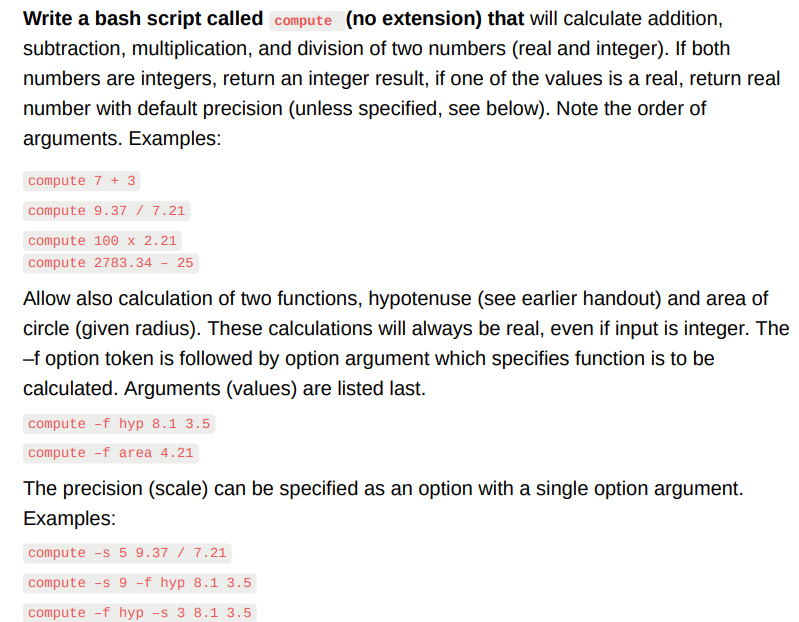 Solved Write a bash script called compute (no extension) | Chegg.com