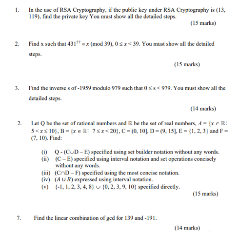 Solved 1. In the use of RSA Cryptography, if the public key | Chegg.com