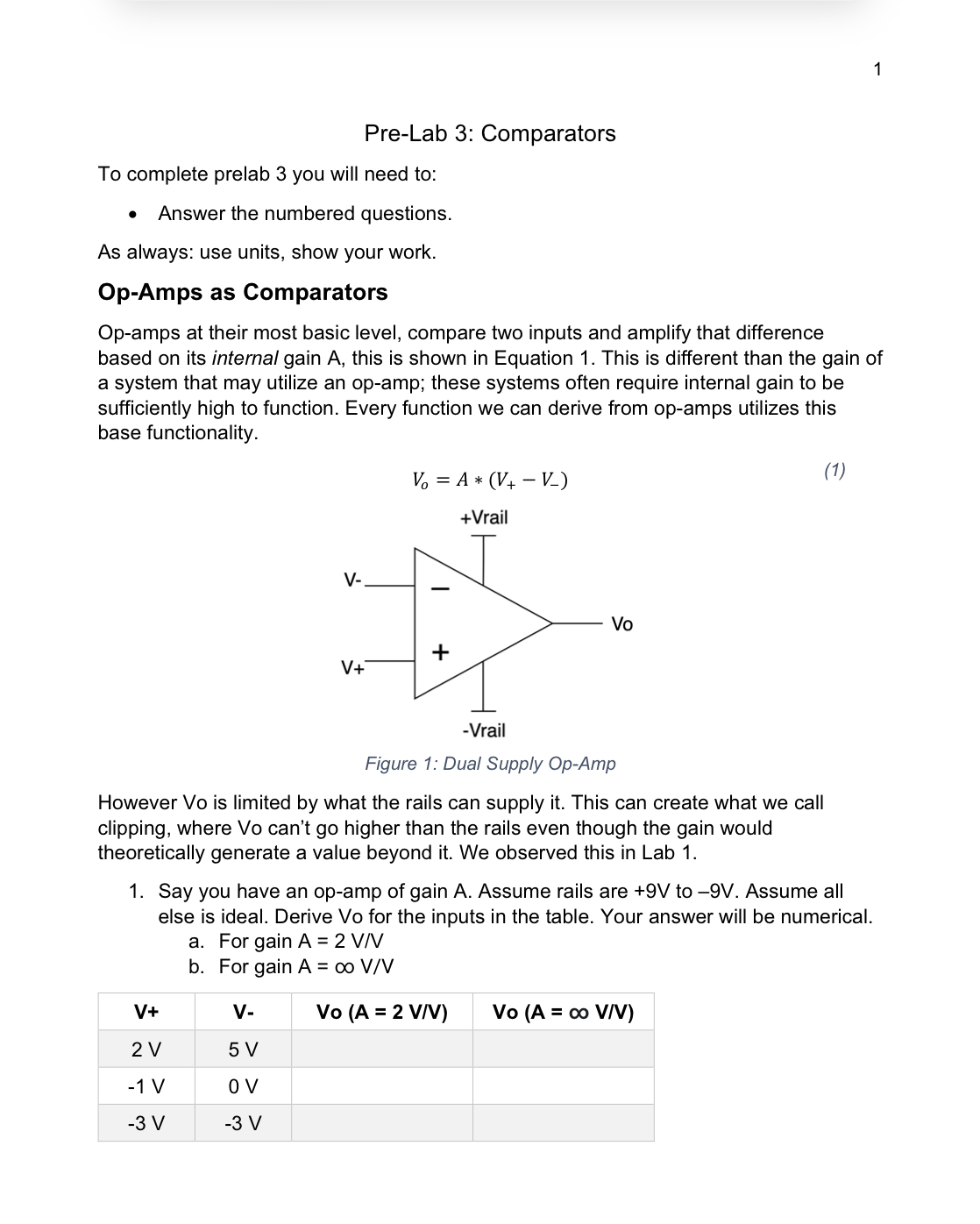 Solved Op-Amps as Comparators Op-amps at their most basic | Chegg.com