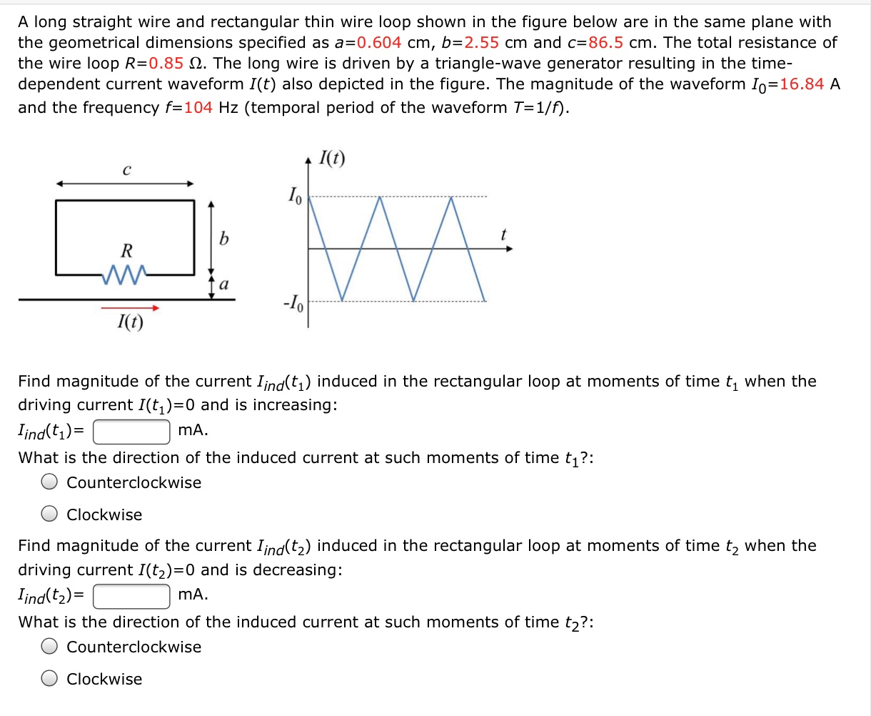 Solved A long straight wire and rectangular thin wire loop | Chegg.com