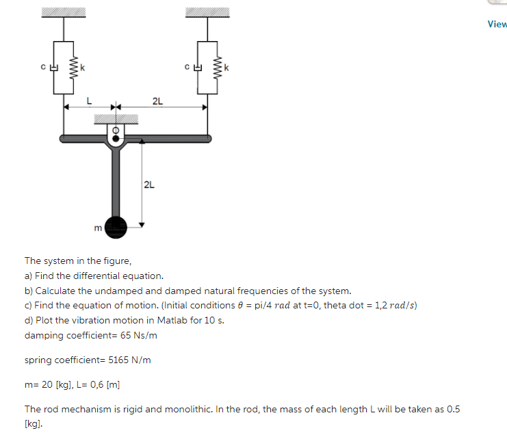 [Solved]: The system in the figure, a) Find the differenti