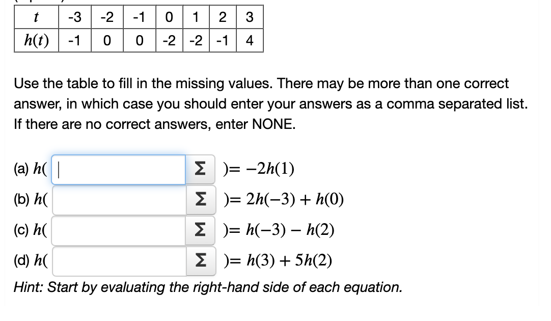 Solved Use the table to fill in the missing values. There | Chegg.com