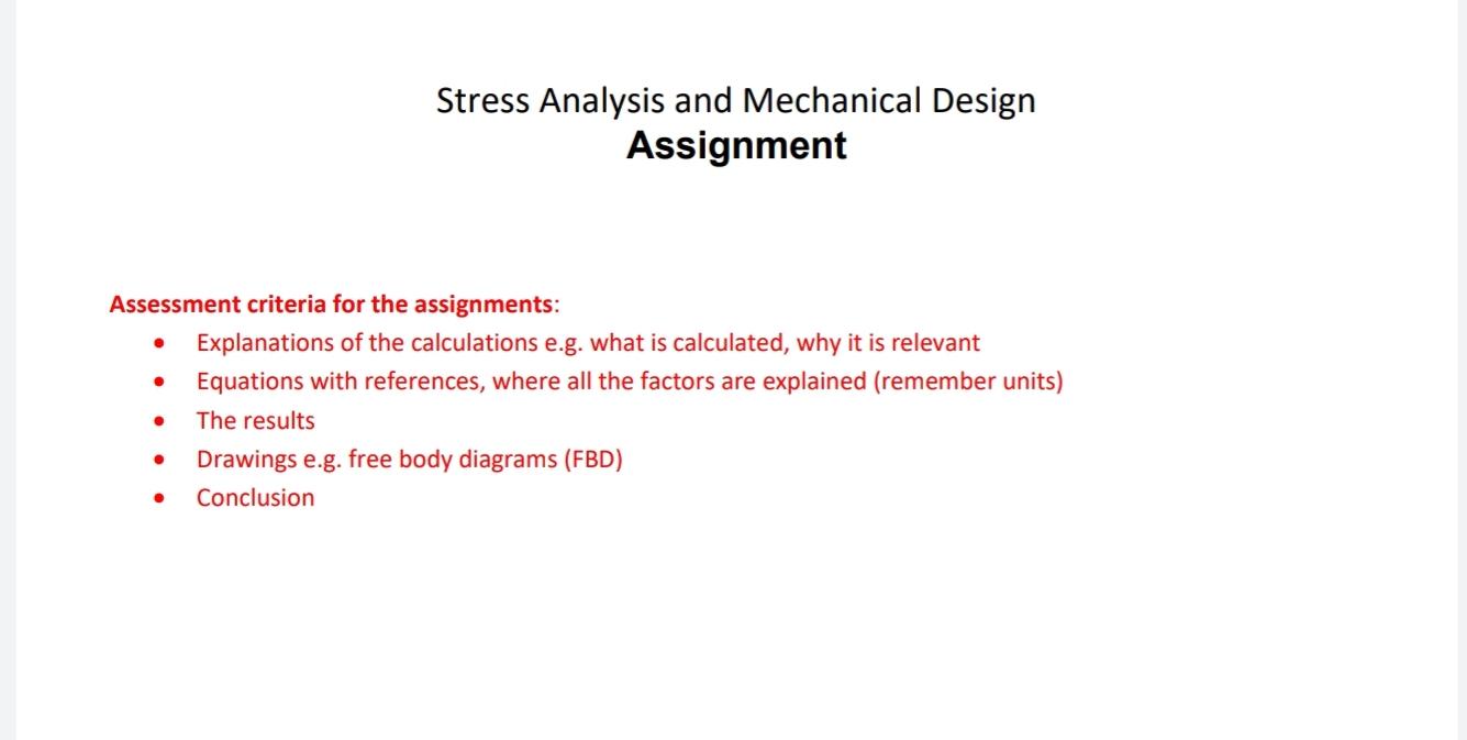 Stress Analysis and Mechanical Design Assignment | Chegg.com