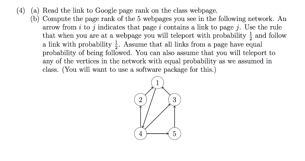 Solved (a) Read the link to Google page rank on the class | Chegg.com